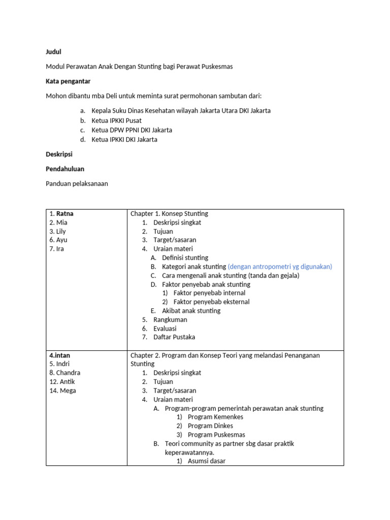 Outline Modul Perawatan Anak Stunting | PDF