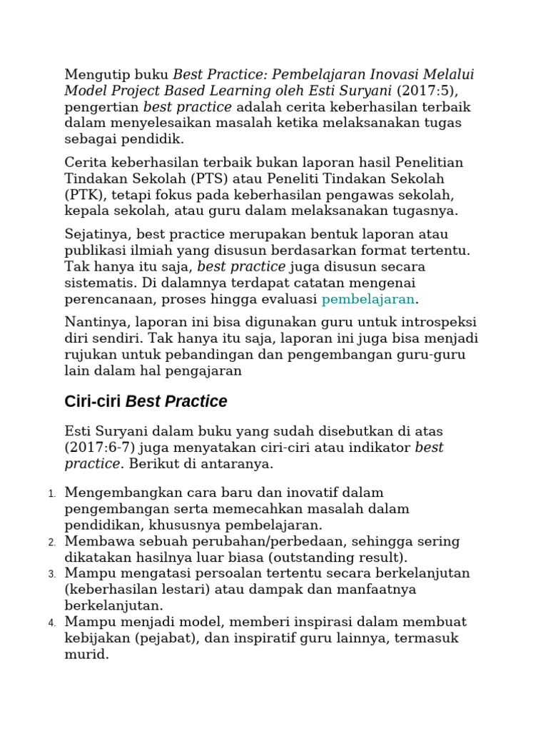 Ciri-Ciri Best Practice | PDF