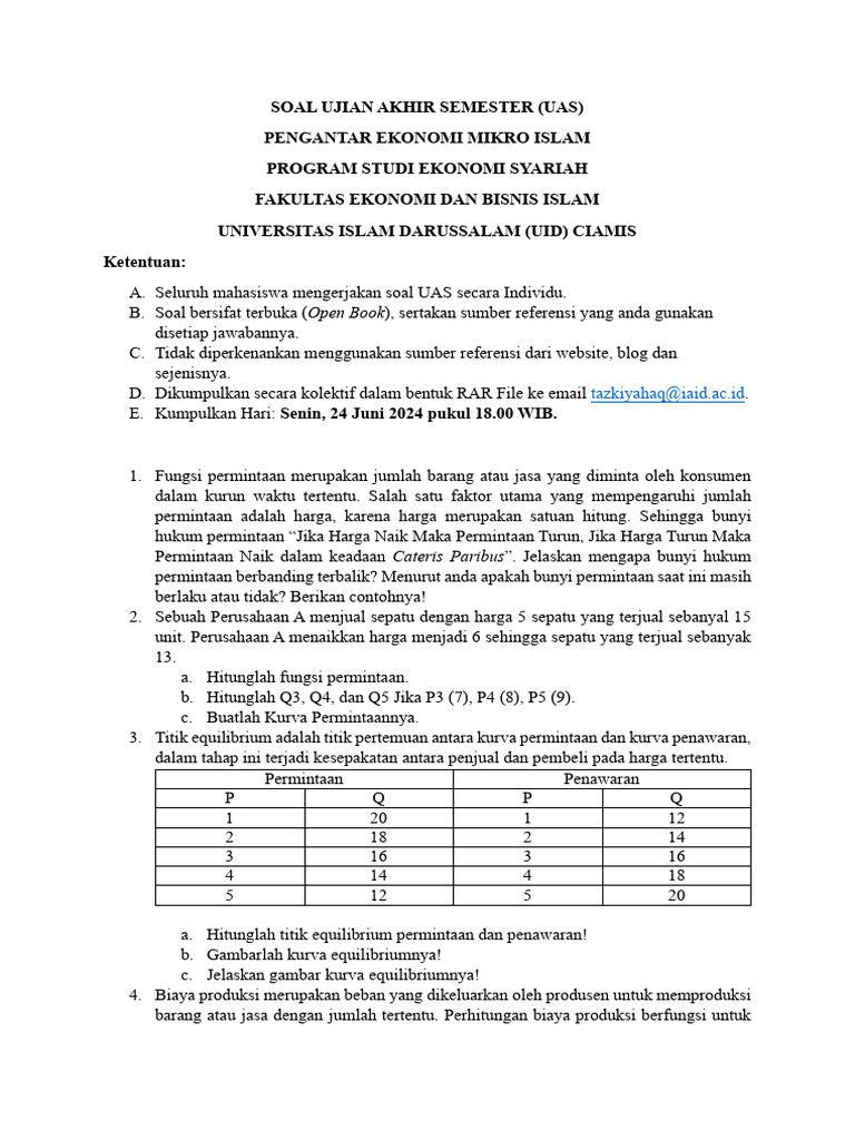 SOAL UAS Pengantar Ekonomi Mikro | PDF