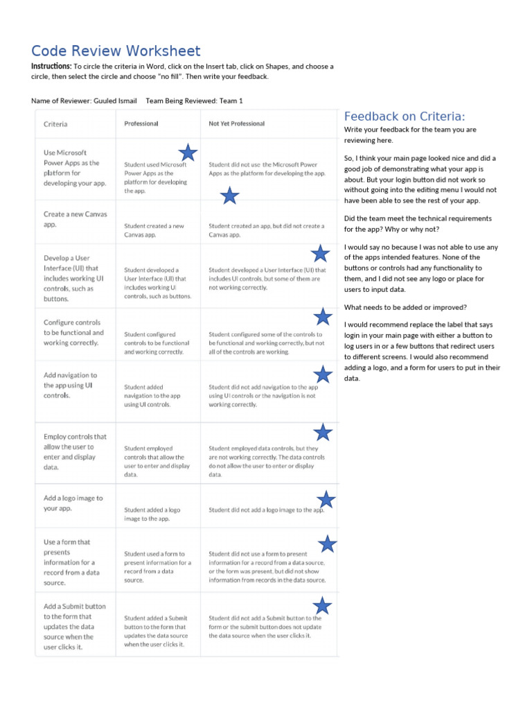 Team 1 Code Review | PDF