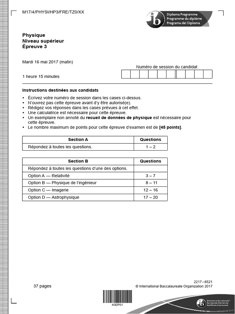 Physics Paper 3 HL French | PDF