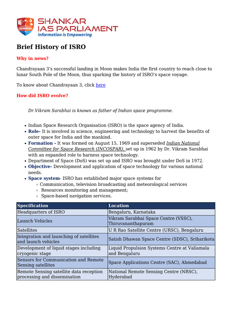 Brief History of Isro | PDF