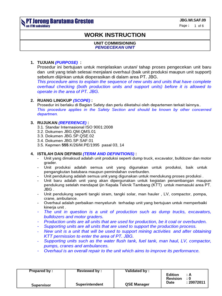 JBG - wi.SAF.09 - Commisioning Unit | PDF