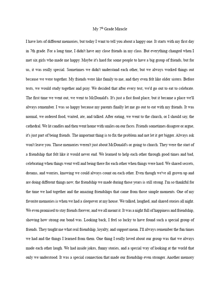 My 7th Grade Miracle - Anecdote | PDF