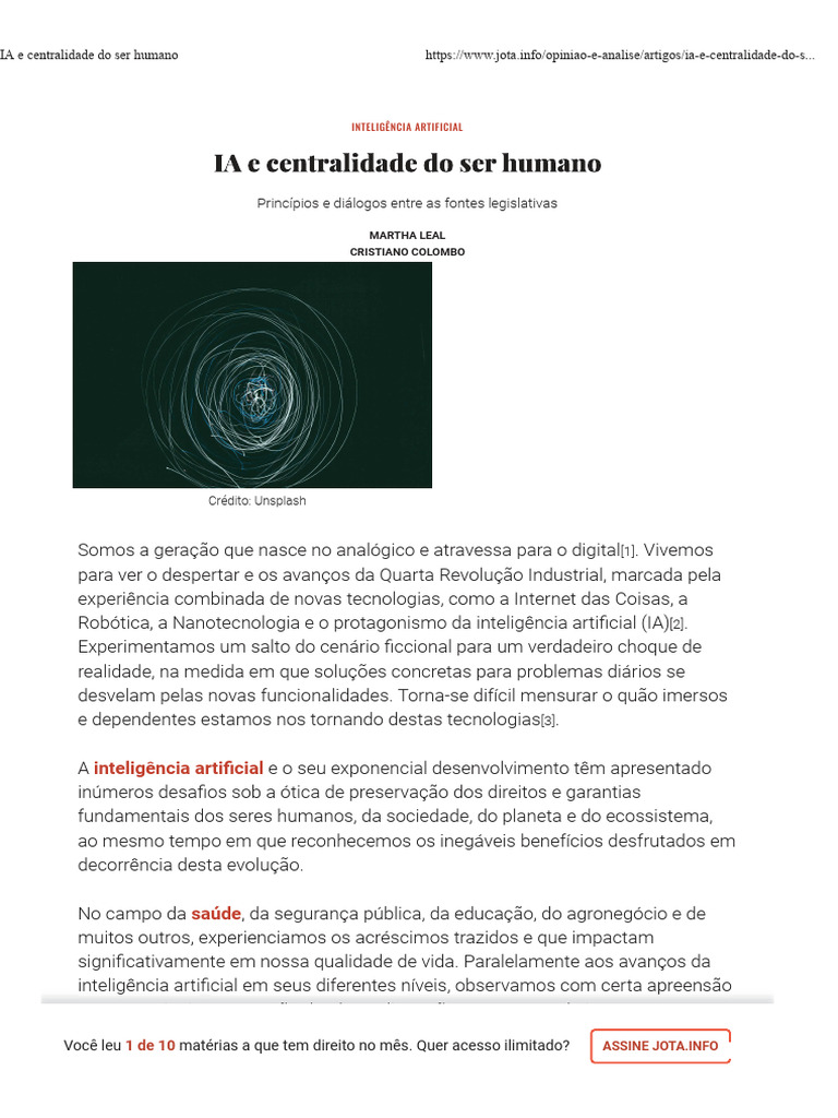 IA e Centralidade Do Ser Humano | PDF