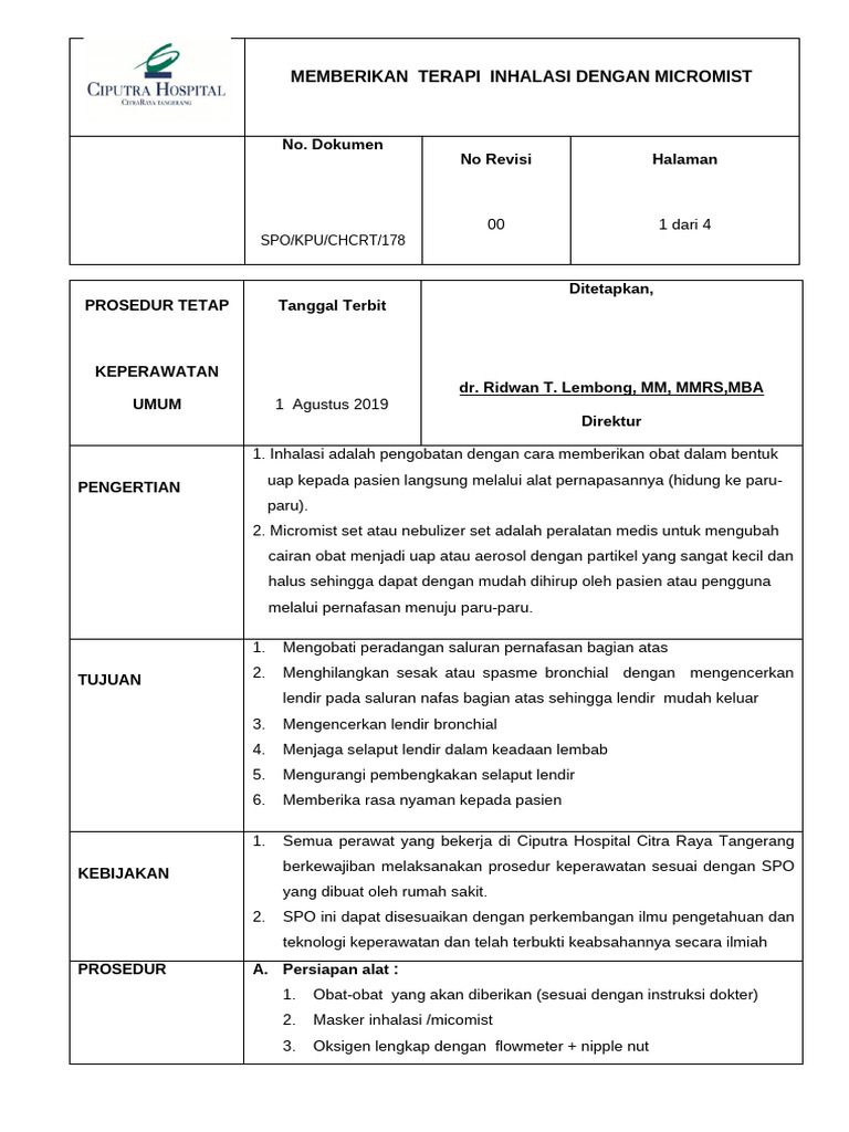 178.SPO Memberikan Terapi Inhalasi Dengan Micromist | PDF