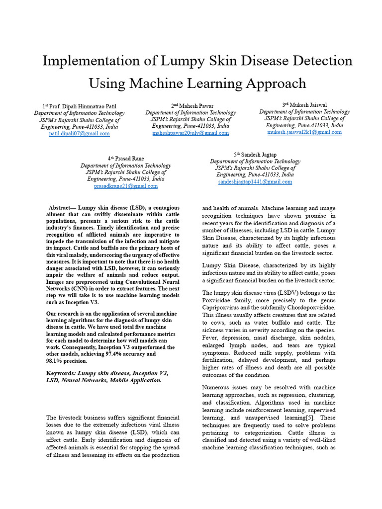 Implementation Of Lumpy Skin Disease Detection Using Machine Learning Approach Pdf