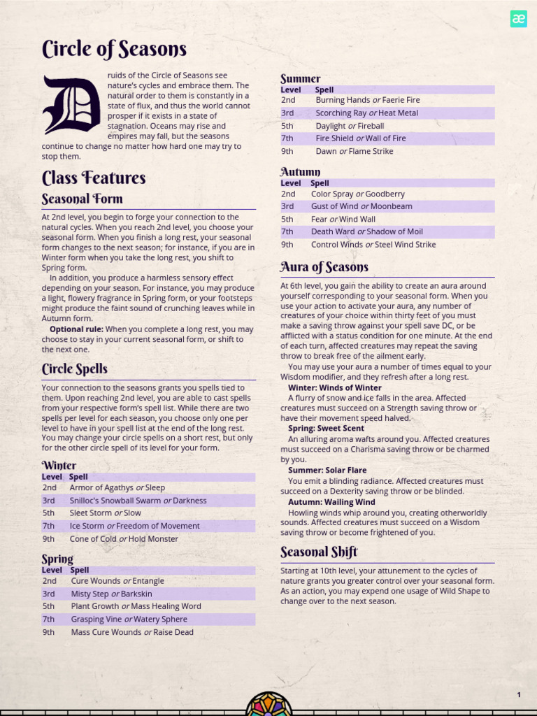 (5e) Circle of Seasons - GM Binder | PDF