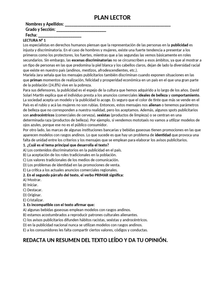 Plan Lecto 2 | PDF