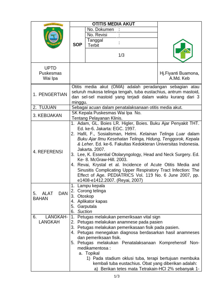 SOP Otitis Media Akut FIX | PDF