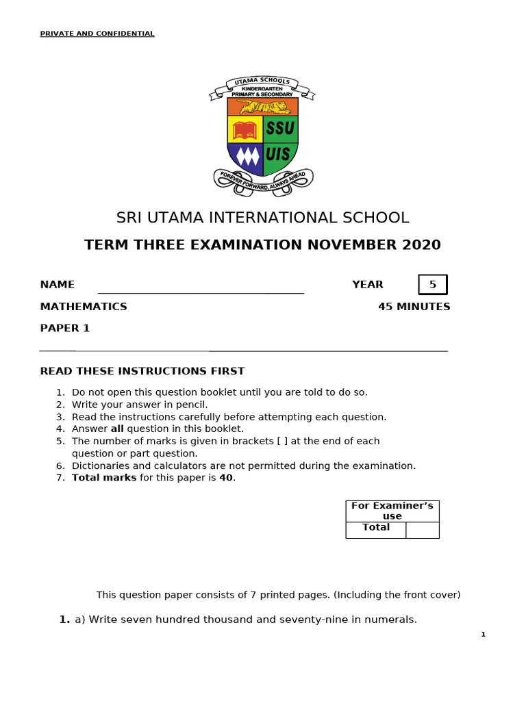 Mathematics Year 5 Paper 1 | PDF
