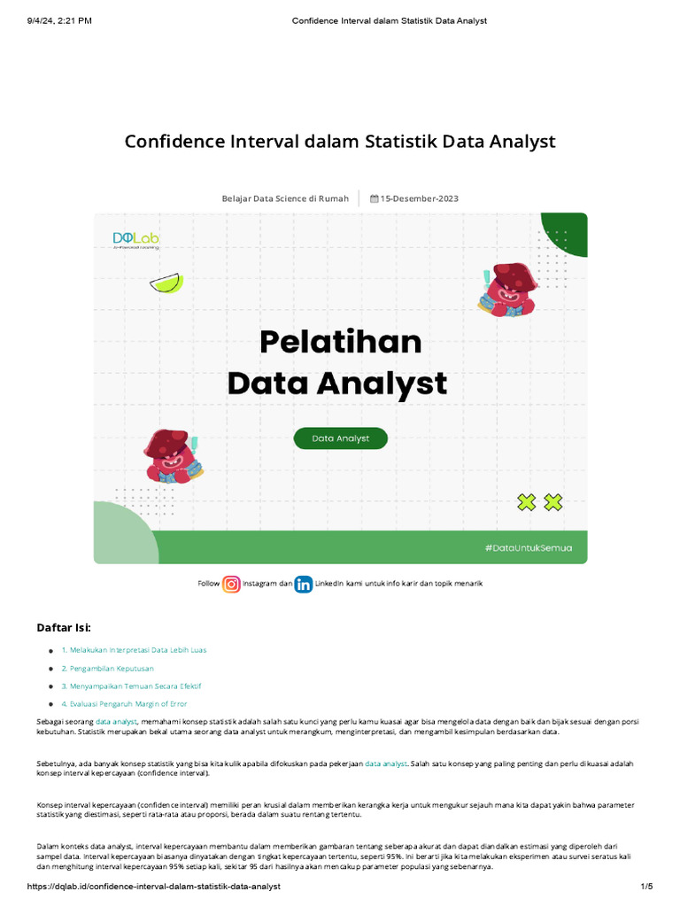 Confidence Interval Dalam Statistik Data Analyst | PDF