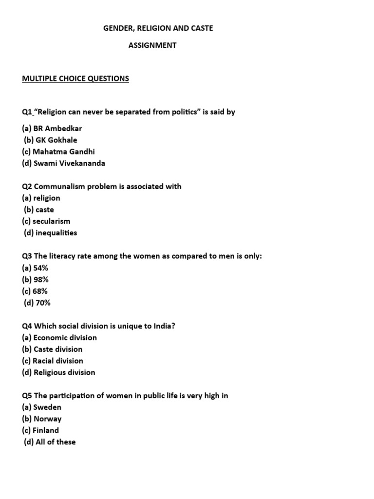 Gender Religion and Caste Assignment | PDF