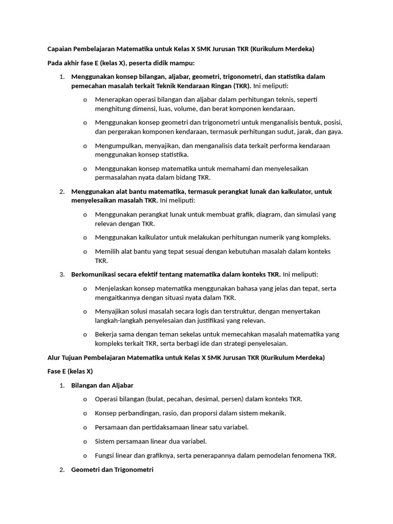 CP TKR, RPL, KKBT - Kelas X | PDF