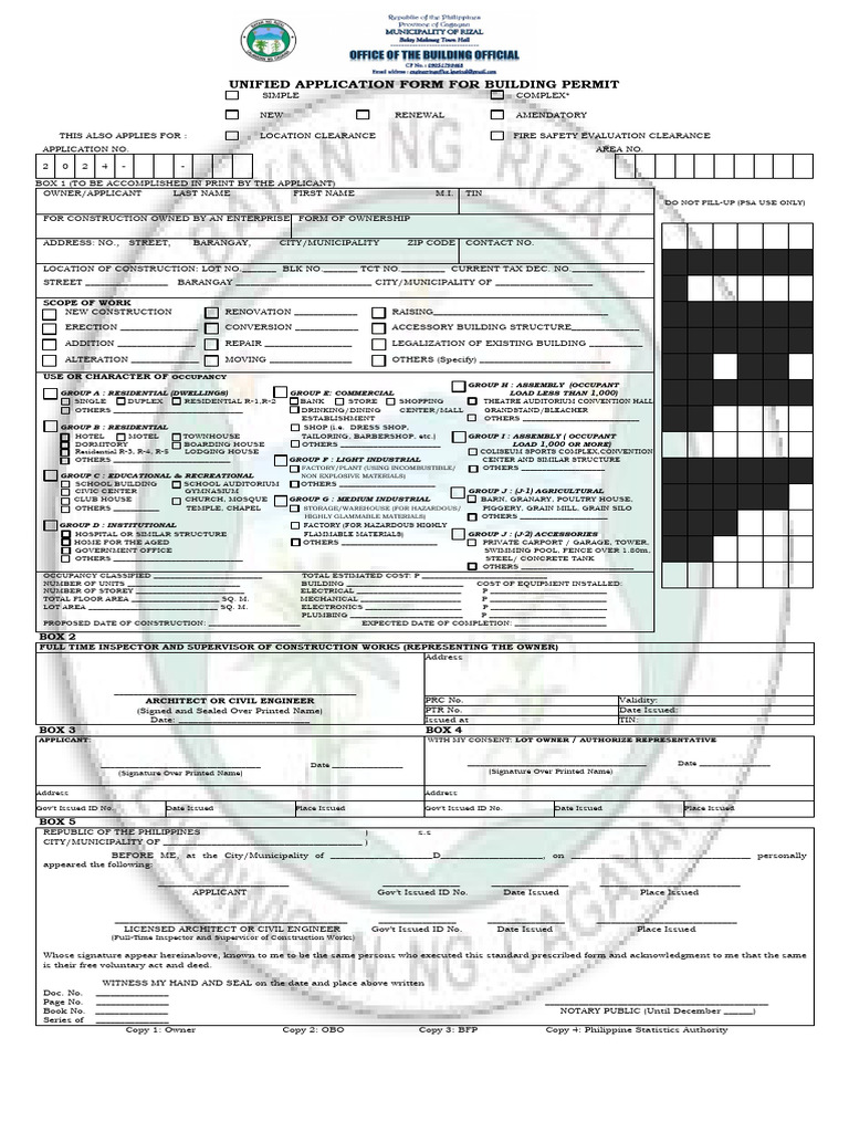 Unified Application Form For Building Permit | PDF | Notary Public