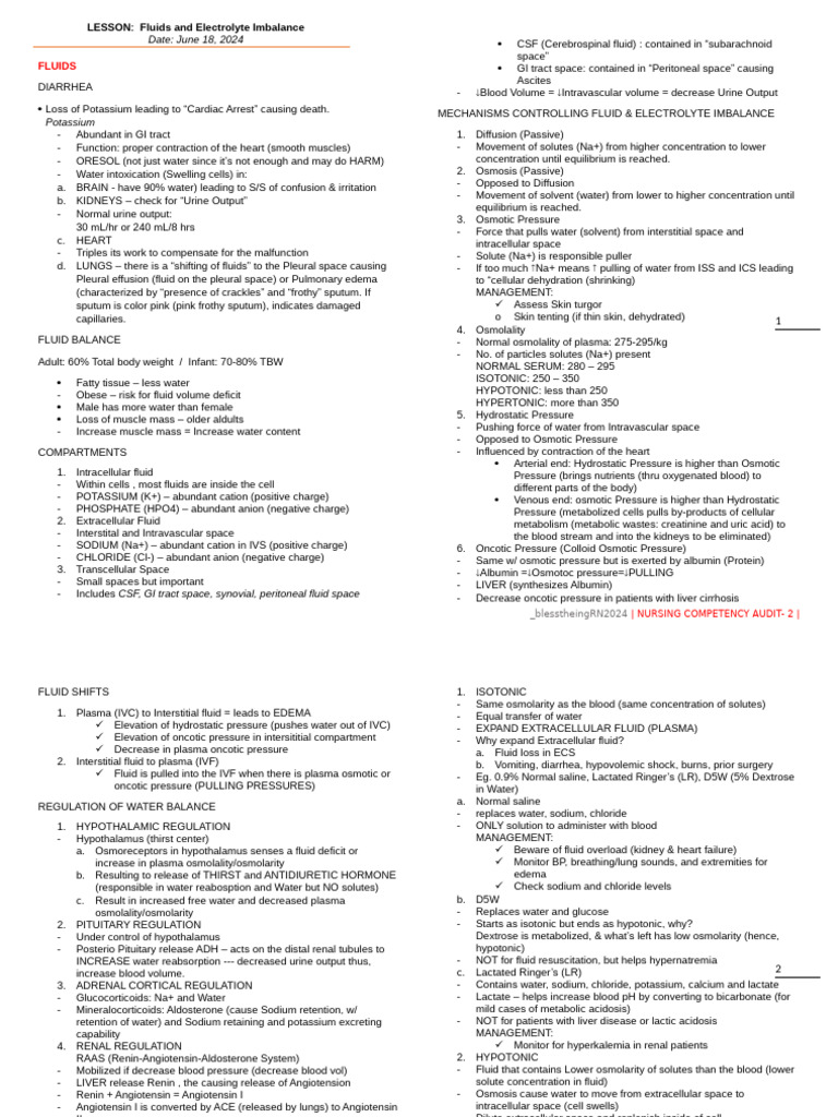 NCA 2 - FLUID AND ELECTROLYTE IMBALANCE Part 1 | PDF