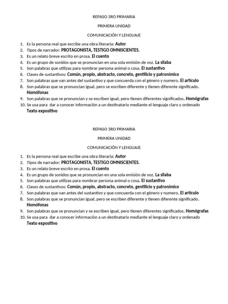 Repaso de Comu 1ra Unidad 2024 | PDF | Sustantivo | Adjetivo