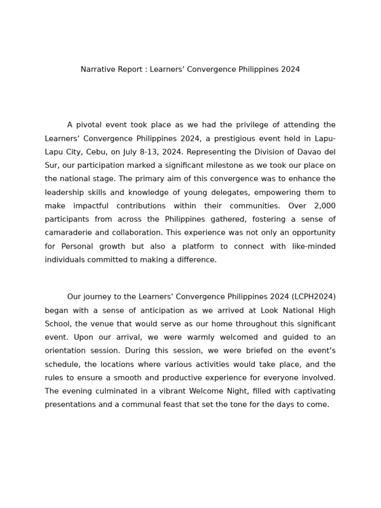 Narrative Report - Learners' Convergence Philippines 2024 | PDF