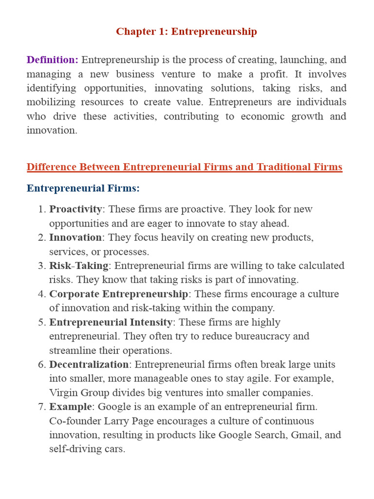 Definition:: Chapter 1: Entrepreneurship | PDF