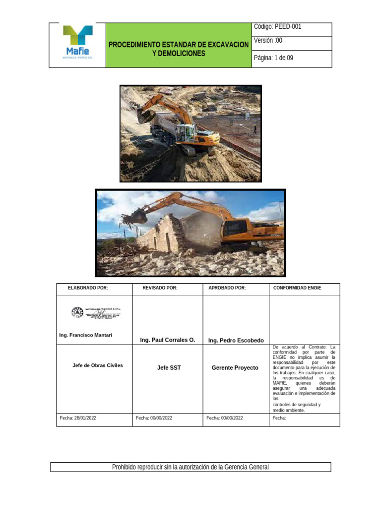 Procedimiento Estandar de Excavaciones y Demoliciones | PDF