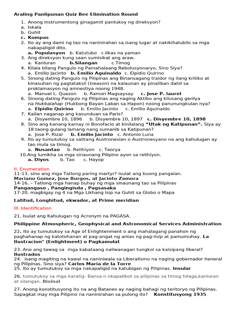 AP Quiz Bee Elimination Round | PDF