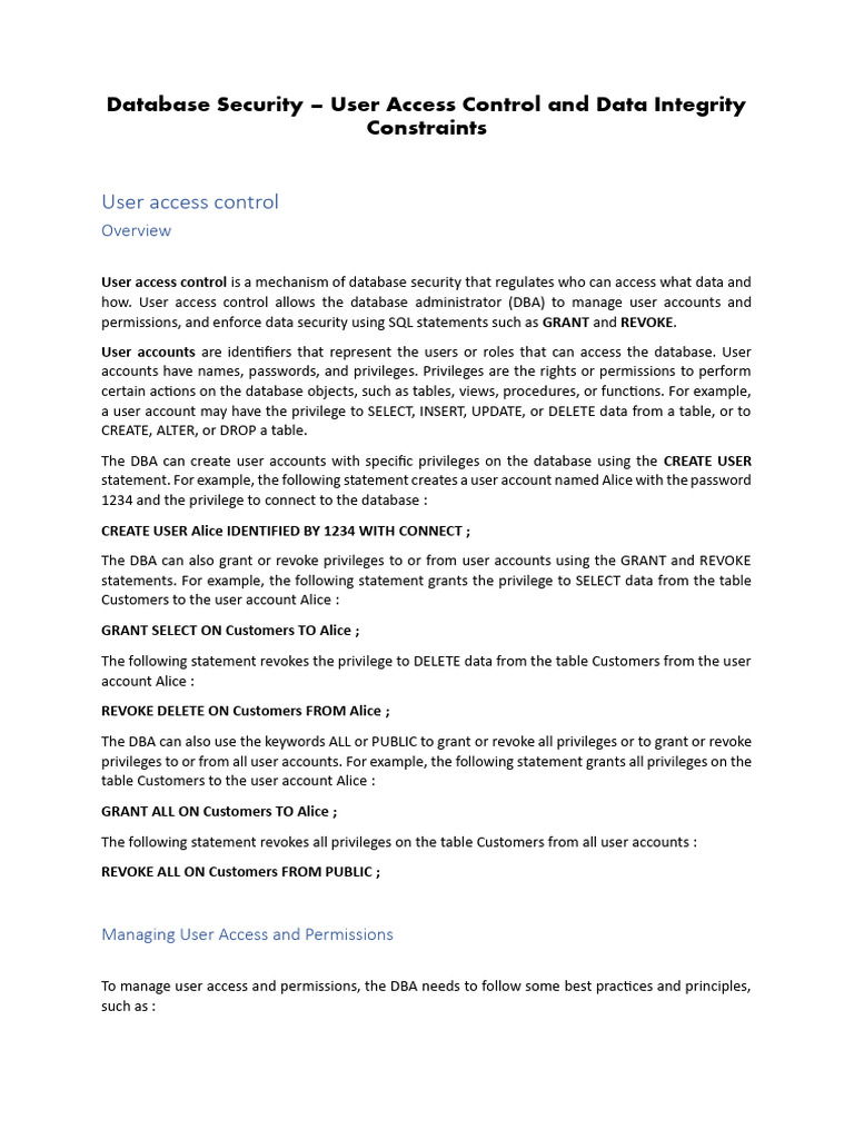 Database Security - User Access and Integrity | PDF