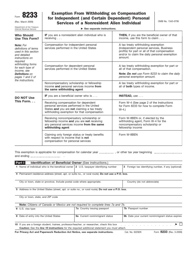 Form 8233 Instructions for Nonresidents | PDF