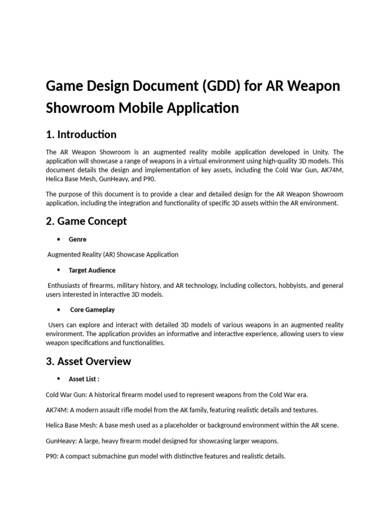 Game Design Document AR Weapon | PDF