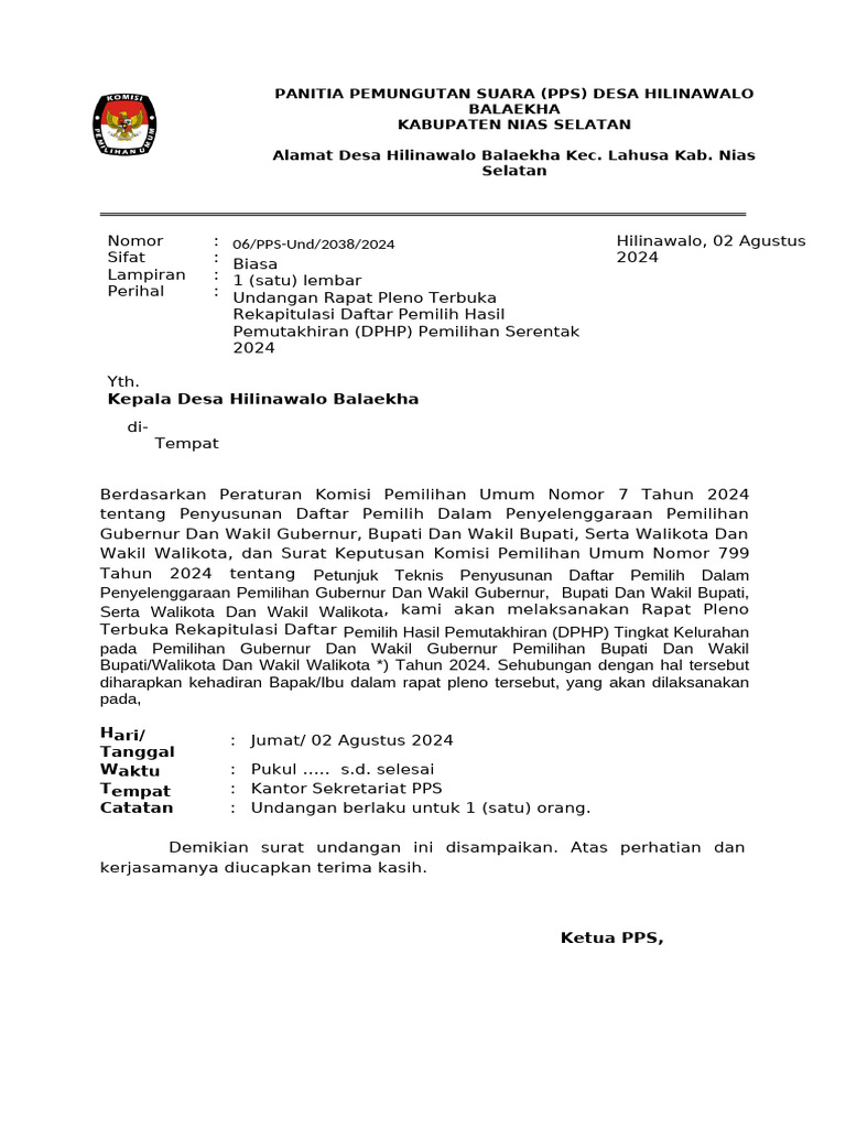 03 Draft Undangan DPHP PPS | PDF
