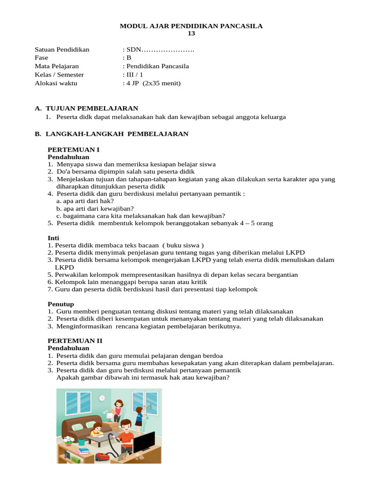 Modul Ajar Pancasila Kelas 3 Modul 13 | PDF
