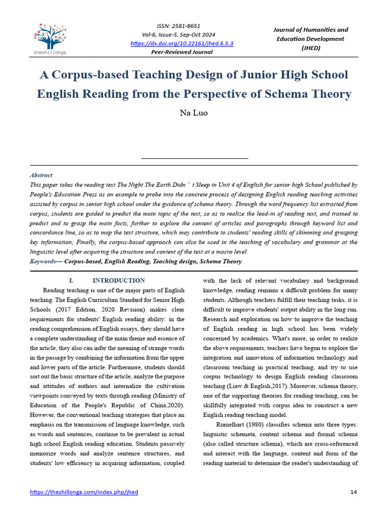 A Corpus-Based Teaching Design of Junior High School English Reading From The Perspective of ...