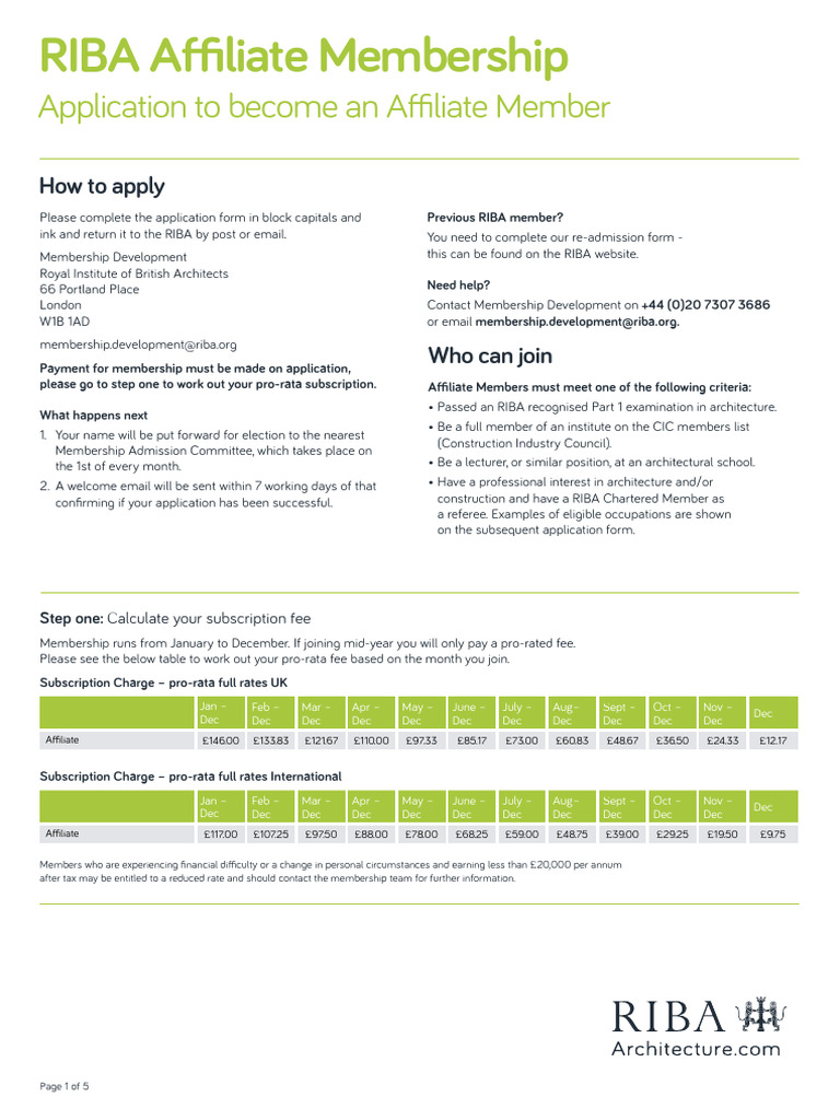 RIBA Affiliate Membership Application form | PDF