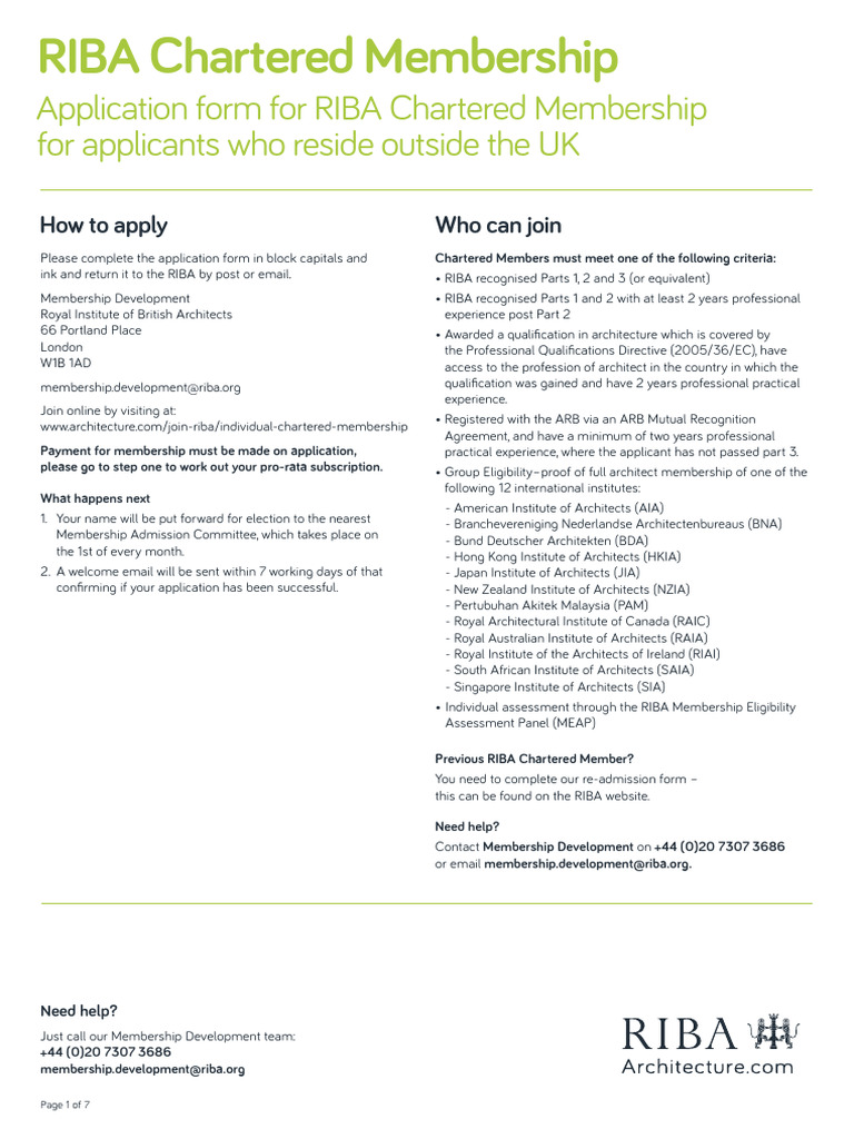 RIBA Chartered Membership INT Application form JAN_2024 | PDF
