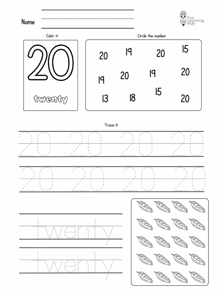 Number Tracing Sheet 20 | PDF
