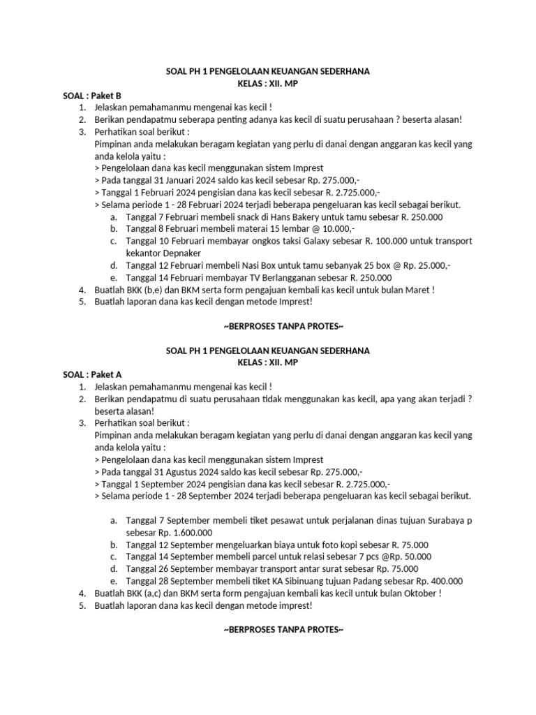 Soal PH 1 Pengelolaan Keuangan Sederhana | PDF