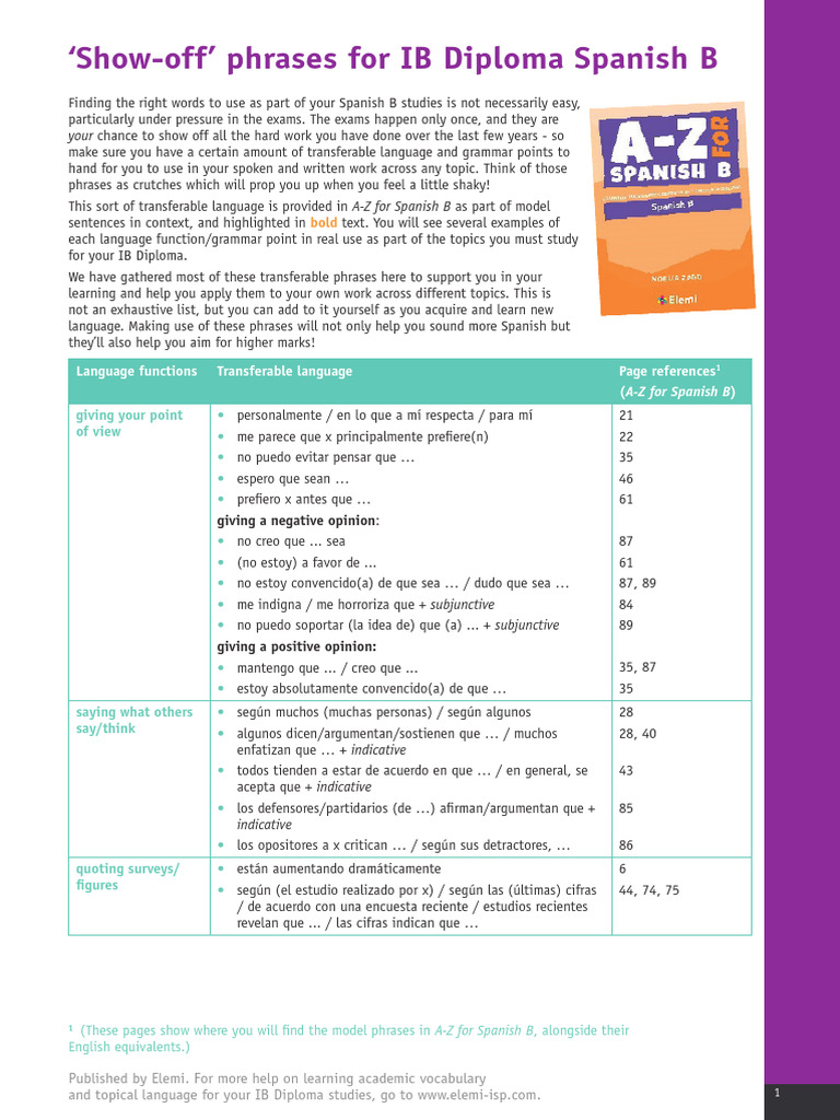 Show-Off - Phrases For IB DP Spanish B - Download - Elemi | PDF