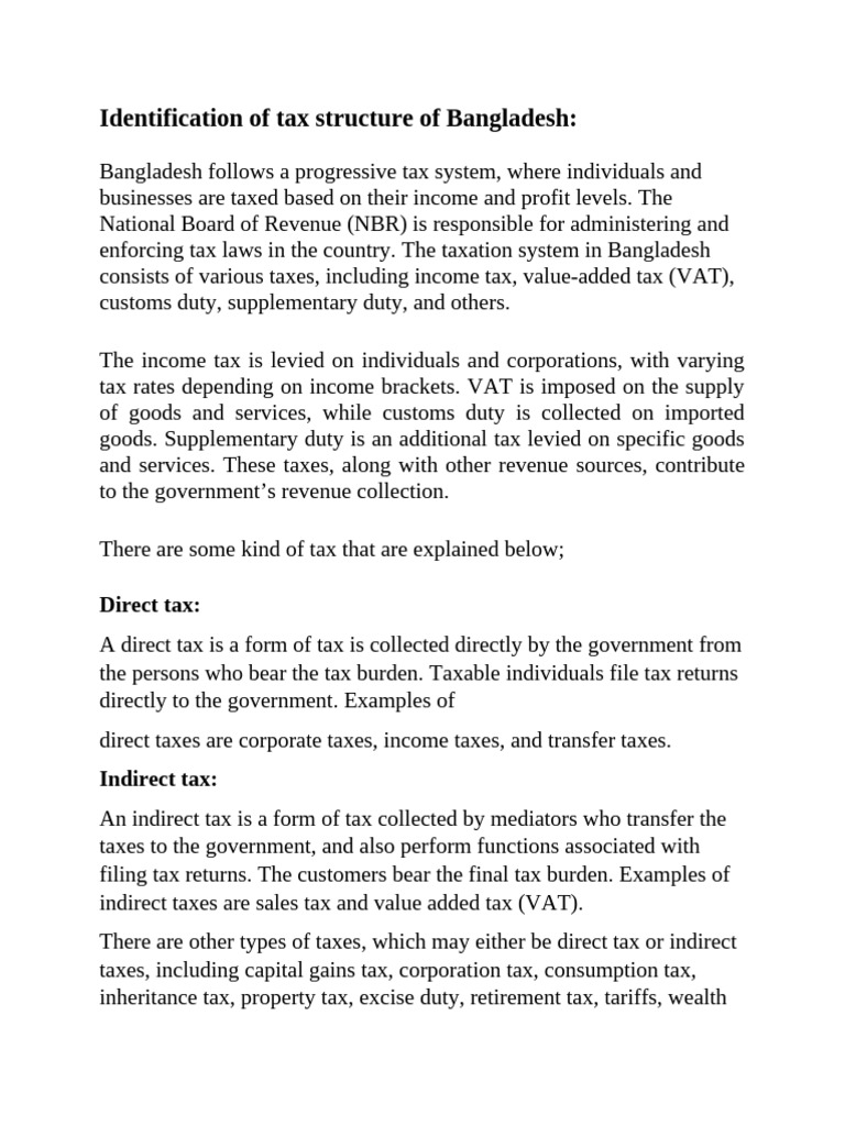 Identification of Tax Structure of Bangladesh | PDF