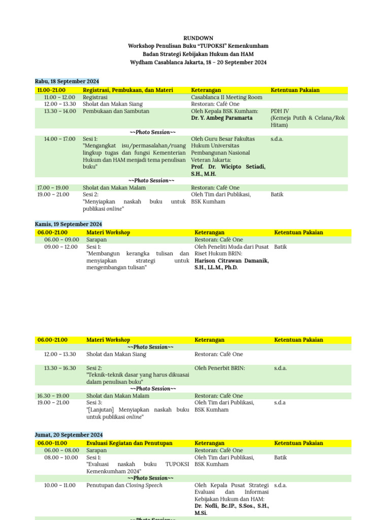 Rundown Workshop Penulisan Buku-1 | PDF