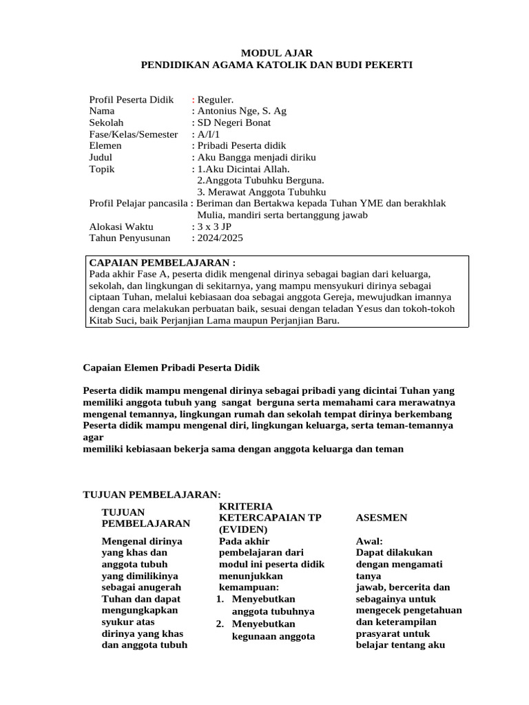 Modul Ajar Pakat Kelas I-Vi | PDF