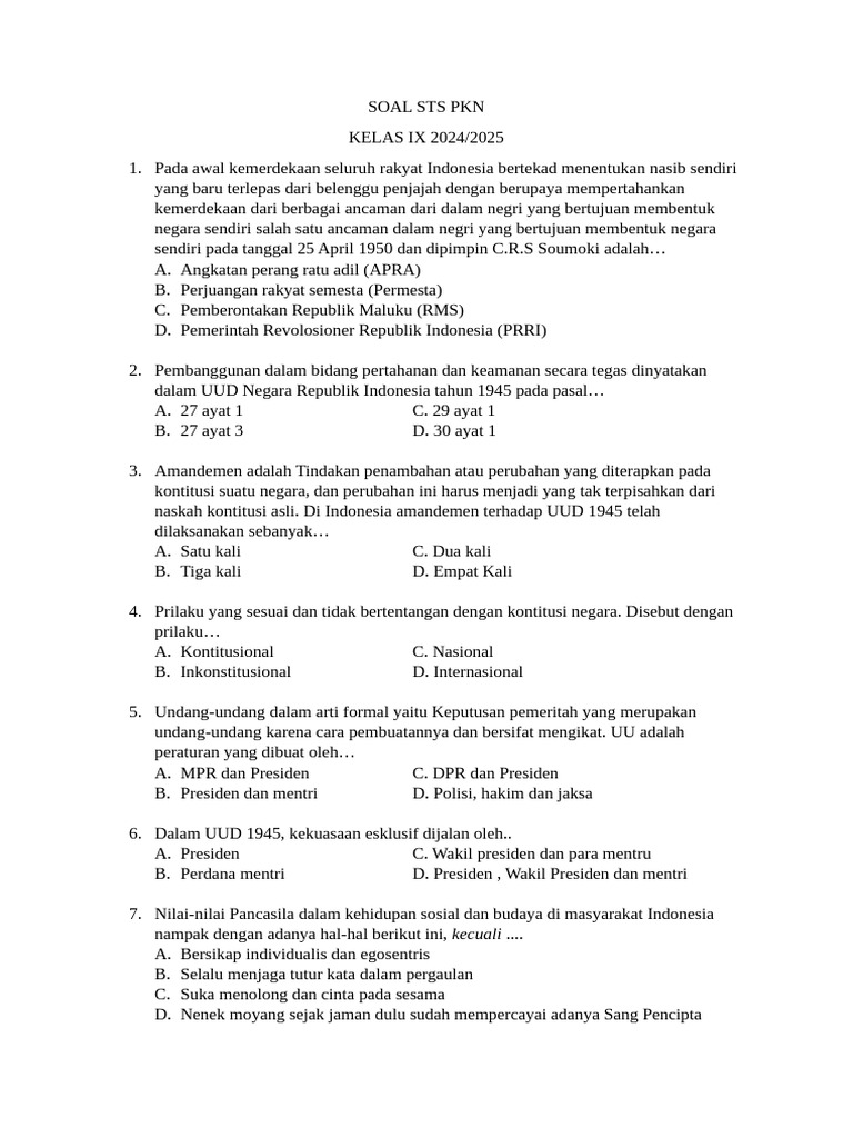 Revisi Soal Sts PKN | PDF