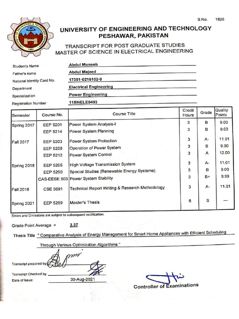 M. Sc Transcript | PDF