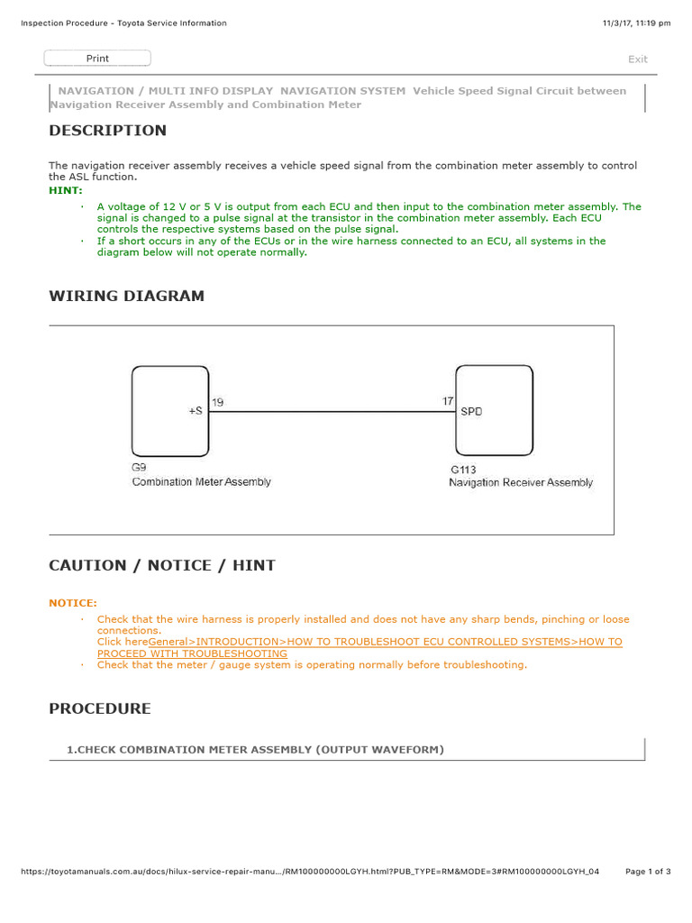 Vehicle Speed Signal Circuit Between Navigation Receiver Assembly and ...