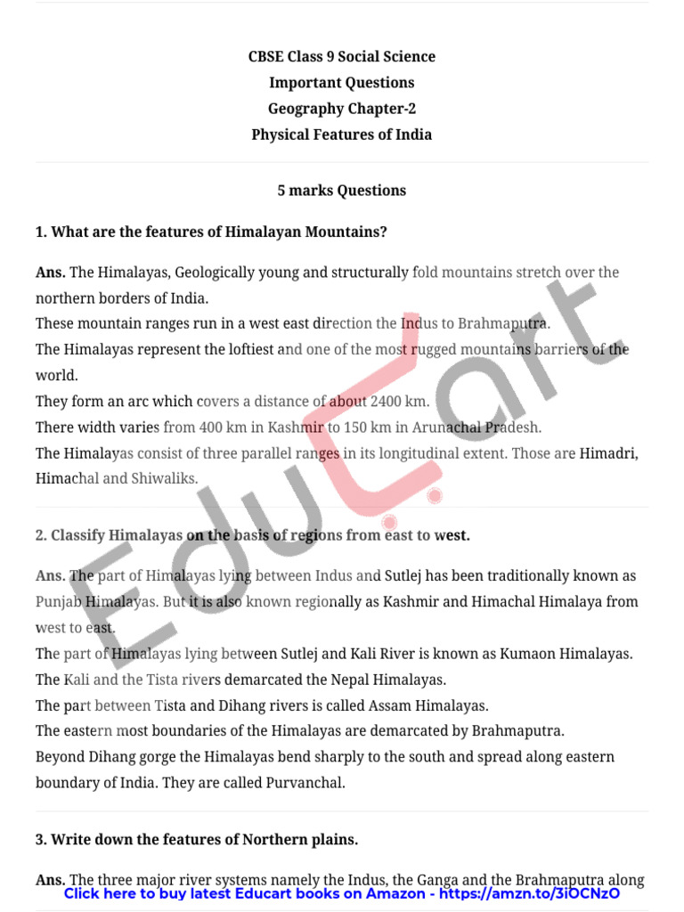 5 Marks (Physical Features of India) | PDF