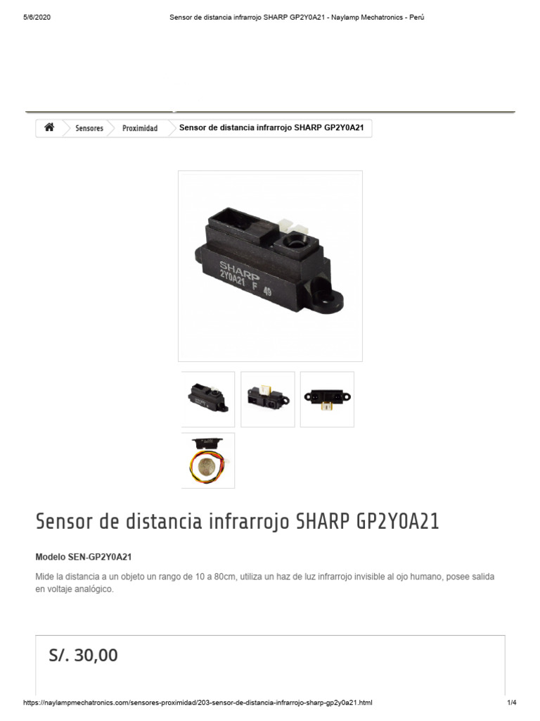 Sensor de Distancia Infrarrojo SHARP GP2Y0A21 - Naylamp Mechatronics ...
