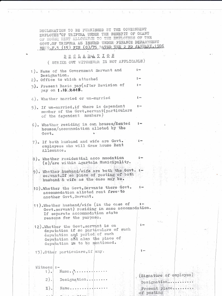 House Rent Declaration Form | PDF