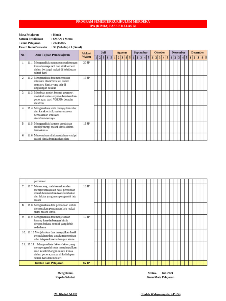 Prosem - Kimia 11 | PDF
