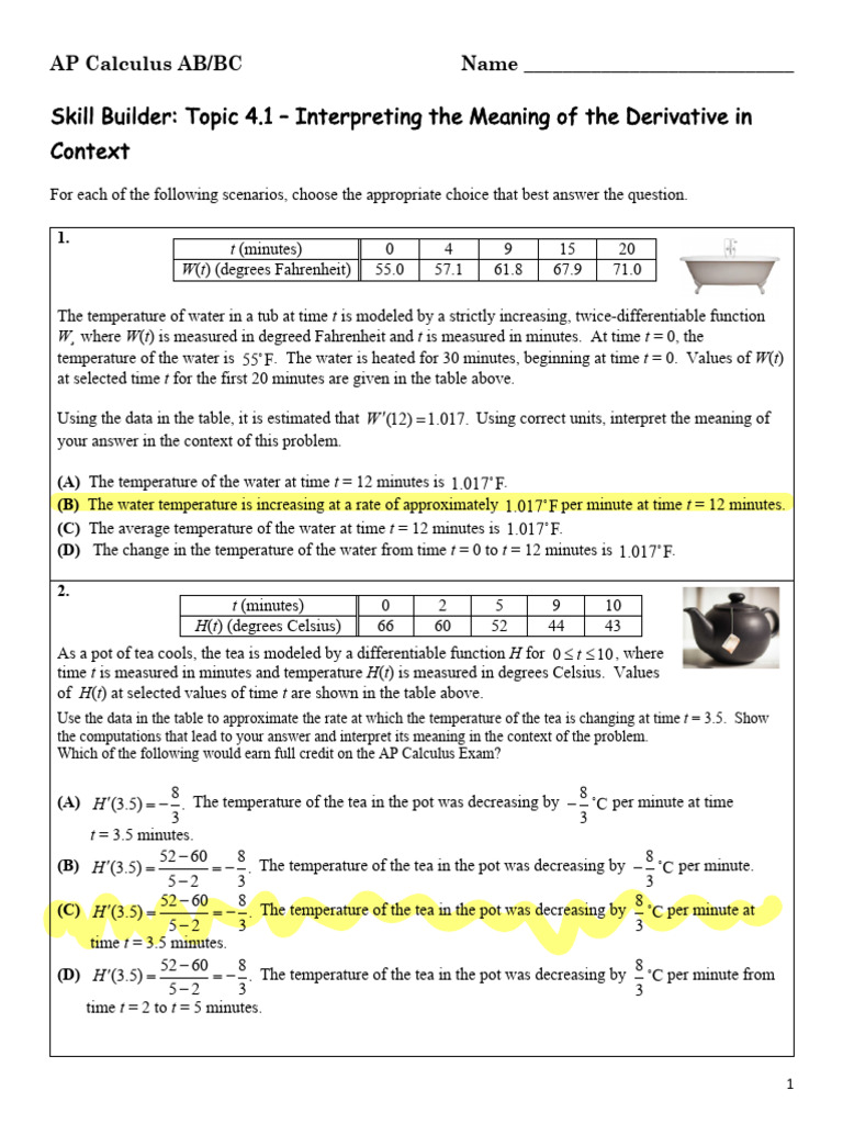 AP Calculus AB Workbook Unit 1-8 3 | PDF