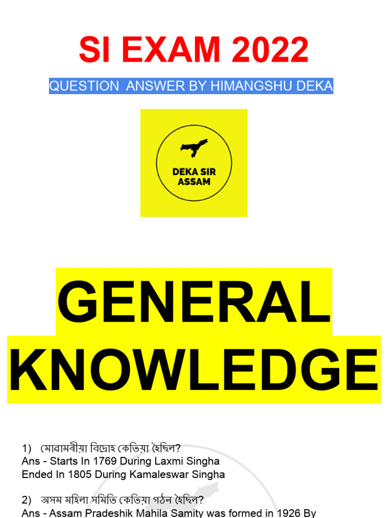 SI EXAM 2022: Question Answer by Himangshu Deka | PDF