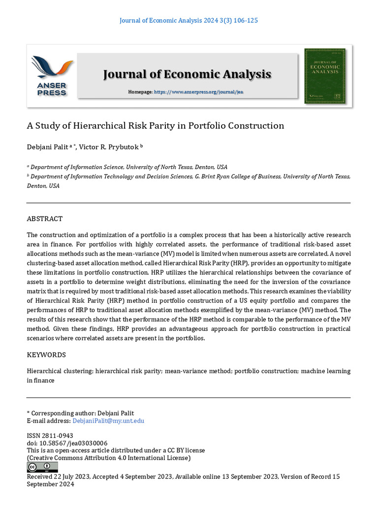 Hierarchical Risk Parity in Portfolio Construction | PDF | Modern ...
