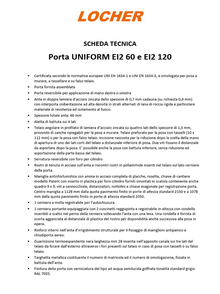 Scheda Tecnica Uniform | PDF